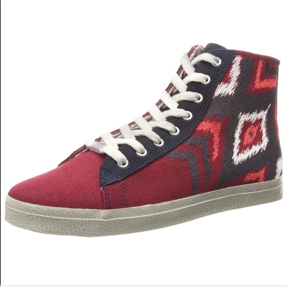 Free People | Shoes | Red Boho Print Distressed High Top Sneakers ...